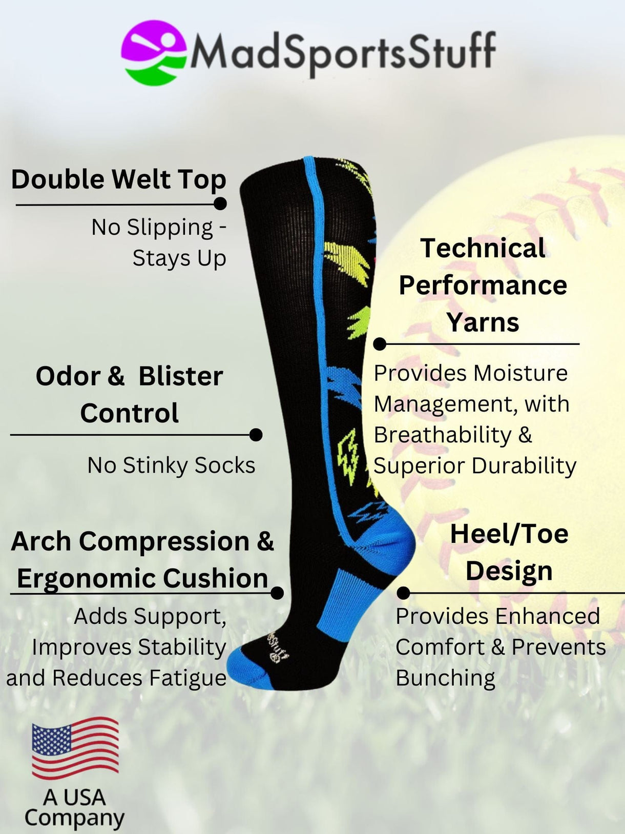 Lightning Bolt Socks Over the Calf Socks Team Colors – MadSportsStuff